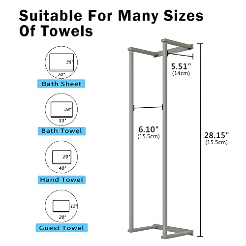 MallKing Wall Towel Rack, Bathroom Wall Mounted for Rolled Towels, Metal Towel Holder for Folded Large Towel Washcloths, Bath Towel Storage with 4 Hooks (Matte Grey)