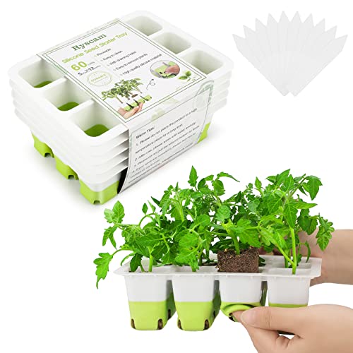 5pcs Reusable Seed Starter Kit, Silicone Seedling Starter Trays for Starting Plant Seeds with Flexible pop-Out Cells, Indoor Gardening Plant Germination Trays