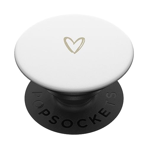 Beige White Minimalist Heart PopSockets Standard PopGrip