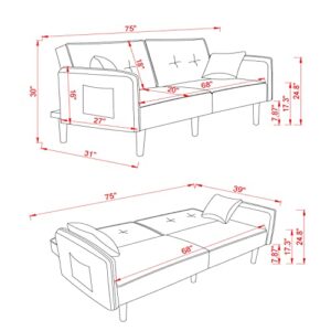 N NOORDENIYA Convertible Sleeper Sofa Bed Modern Loveseat Futon Sofa Couch Bed with Adjustable Backrest Loveseat Daybed Love Seat Lounge Sofa Sleeper Pillows Pockets Furniture for Living Room