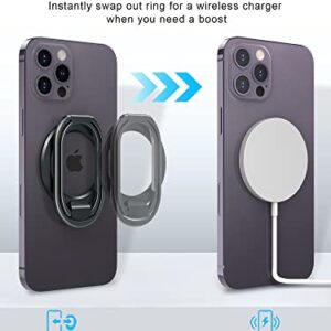 【2023 Upgraded】 Mag Safe Phone Ring Holder, SUPERONE Adjustable Magnetic Kickstand & Removable Phone Grip Compatible with Wireless Charging Only for iPhone 15 & 14 & 13 & 12 Series - Black