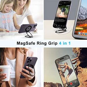 【2023 Upgraded】 Mag Safe Phone Ring Holder, SUPERONE Adjustable Magnetic Kickstand & Removable Phone Grip Compatible with Wireless Charging Only for iPhone 15 & 14 & 13 & 12 Series - Black