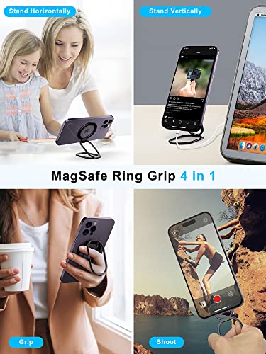 【2023 Upgraded】 Mag Safe Phone Ring Holder, SUPERONE Adjustable Magnetic Kickstand & Removable Phone Grip Compatible with Wireless Charging Only for iPhone 15 & 14 & 13 & 12 Series - Black