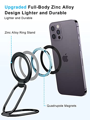 【2023 Upgraded】 Mag Safe Phone Ring Holder, SUPERONE Adjustable Magnetic Kickstand & Removable Phone Grip Compatible with Wireless Charging Only for iPhone 15 & 14 & 13 & 12 Series - Black