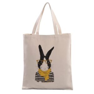 ayeby cool rabbit pattern canvas tote bag with zipper - bold and eye-catching reusable grocery bag for women, mothers, friends, teachers, white-collar workers, and students…