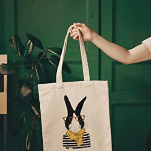 AYEBY Cool Rabbit Pattern Canvas Tote Bag with Zipper - Bold and Eye-Catching Reusable Grocery Bag for Women, Mothers, Friends, Teachers, White-Collar Workers, and Students…