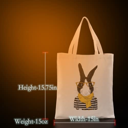 AYEBY Cool Rabbit Pattern Canvas Tote Bag with Zipper - Bold and Eye-Catching Reusable Grocery Bag for Women, Mothers, Friends, Teachers, White-Collar Workers, and Students…