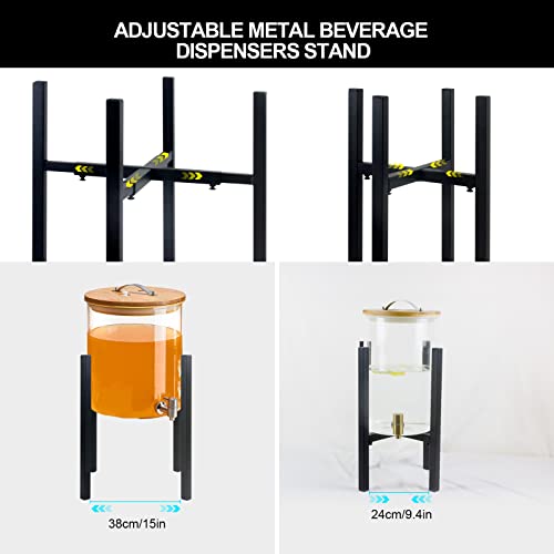 Kcgani Black Adjustable Metal Beverage Drink Dispensers Stand,Water Crock Stand Fits 9.4 to 15 Inches Dia of Glass Jar or Bottle Jug, Strong Metal Rack Base for Water Filter, Flower Pot, Plants