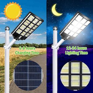 1000W Solar Street Lights Outdoor, Motion Sensor Led Solar Outdoor Lights with Remote Control & Arm Pole, 7000K 100000LM IP66 Waterproof Dusk to Dawn Solar LED Lights Lamp for Garden Yard