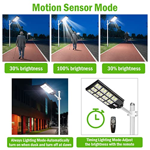 1000W Solar Street Lights Outdoor, Motion Sensor Led Solar Outdoor Lights with Remote Control & Arm Pole, 7000K 100000LM IP66 Waterproof Dusk to Dawn Solar LED Lights Lamp for Garden Yard