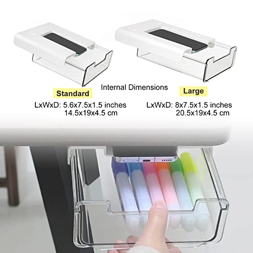 Firstsix Under Desk Drawer Pack of 2, Self-Adhesive Slide Out Storage Drawer Under the Desk, Clear Plastic Under Shelf Attachable Hidden Drawer Tray for Office