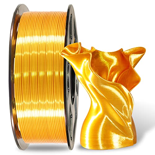 MIKA3D Silk Shiny PLA Gold 3D Printing Filament, 1Kg 2.2lbs 1.75mm 3D Print Material, High Diameter Control Neatly Wound Silk PLA, Widely Support for FDM 3D Printers