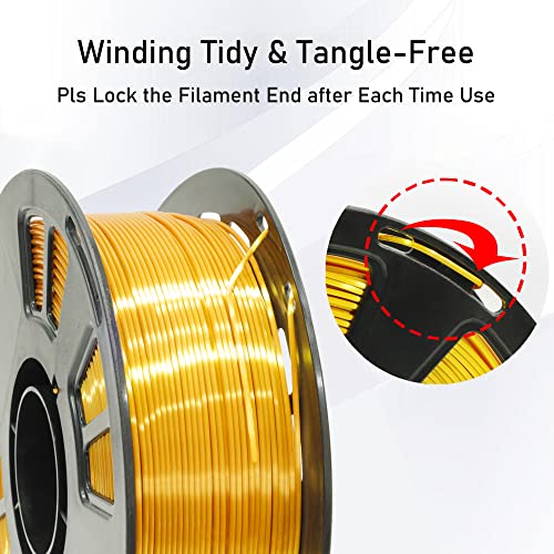 MIKA3D Silk Shiny PLA Gold 3D Printing Filament, 1Kg 2.2lbs 1.75mm 3D Print Material, High Diameter Control Neatly Wound Silk PLA, Widely Support for FDM 3D Printers