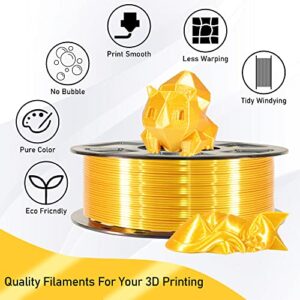 MIKA3D Silk Shiny PLA Gold 3D Printing Filament, 1Kg 2.2lbs 1.75mm 3D Print Material, High Diameter Control Neatly Wound Silk PLA, Widely Support for FDM 3D Printers