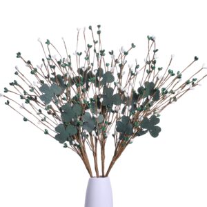 diyfloru 6 pack st patrick’s day picks,green shamrock and berry stems st patrick’s day decorations clover berry branches for st patrick’s day decor