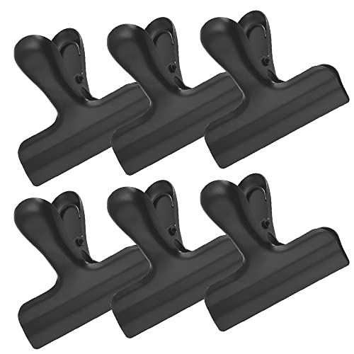 Pack of 6 Bag Clips,Lawdiey Stainless Steel 3 x 2.5 Inch Heavy Duty Large Bag Clips for Coffee Food Bread Bags and Chip Bags Air Tight Seal (Black)