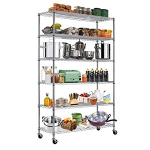 6-Tier Metal Wire Shelving Unit w/Wheels Height Adjustable Storage Rack NSF Certified Storage Shelves 2150/500 Lbs Capacity Standing Utility Shelf for Laundry Kitchen Pantry Garage Organization