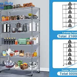 6-Tier Metal Wire Shelving Unit w/Wheels Height Adjustable Storage Rack NSF Certified Storage Shelves 2150/500 Lbs Capacity Standing Utility Shelf for Laundry Kitchen Pantry Garage Organization