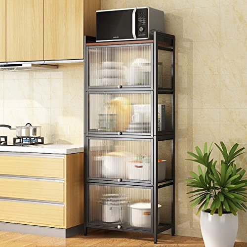 Gdrasuya10 Large Kitchen Pantry Storage Cabinet Buffet, 4 Tier Metal Pantry Cabinet with Folding Doors 56'' Kitchen Hutch Cabinet Suitable for Dining Room Living Room