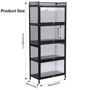 Gdrasuya10 Large Kitchen Pantry Storage Cabinet Buffet, 4 Tier Metal Pantry Cabinet with Folding Doors 56'' Kitchen Hutch Cabinet Suitable for Dining Room Living Room