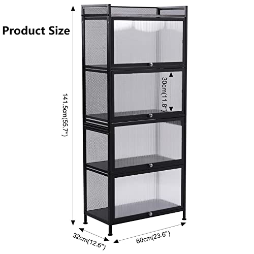 Gdrasuya10 Large Kitchen Pantry Storage Cabinet Buffet, 4 Tier Metal Pantry Cabinet with Folding Doors 56'' Kitchen Hutch Cabinet Suitable for Dining Room Living Room