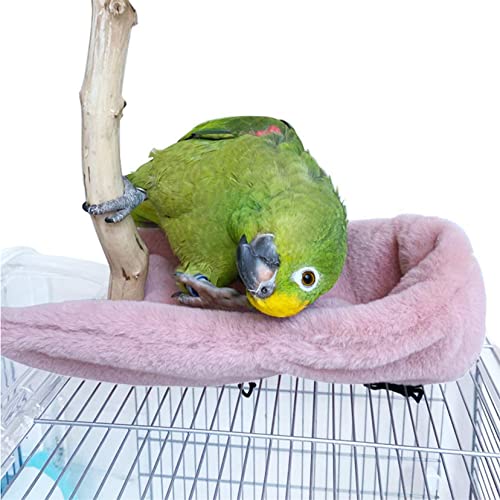 ShanLily Bird Buddy, Corner Fleece Bird Blanket, Cozy Bird Bed Warmer Parrot House for Cage, Cuddle Nest Hanging Toy for Lovebirds, Parakeet,Pink 15*22Cm