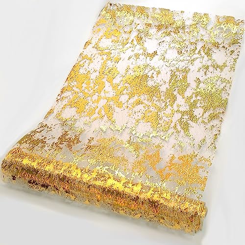 Gold Table Runner Roll - Glitter Metallic Gold Runner for Table - Sparkle Mesh Table Runner Gold- Sequin Gold Table Decor - Gold Decorations for Wedding Party, Gold Centerpieces