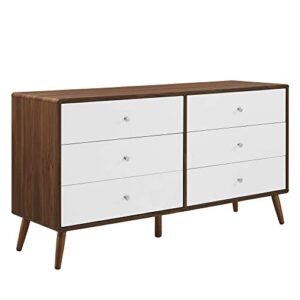 modway transmit 60" particleboard wood dresser in walnut/white