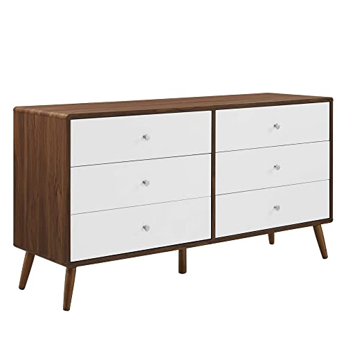 Modway Transmit 60" Particleboard Wood Dresser in Walnut/White