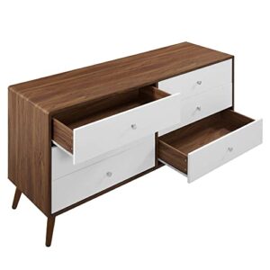 Modway Transmit 60" Particleboard Wood Dresser in Walnut/White