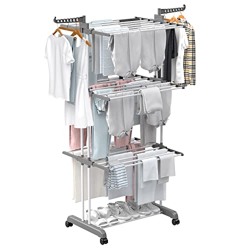 Winyousk [2023 Quality Upgrade Clothes Drying Rack, Movable 4-Tier Laundry Rack, Drying Rack Clothing with Casters Drying Clothes for Indoor/Outdoor, 67''H x 19''W x 30''L