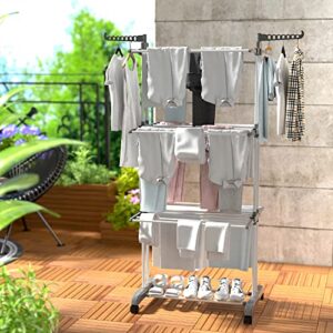 Winyousk [2023 Quality Upgrade Clothes Drying Rack, Movable 4-Tier Laundry Rack, Drying Rack Clothing with Casters Drying Clothes for Indoor/Outdoor, 67''H x 19''W x 30''L