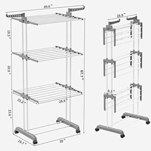 Winyousk [2023 Quality Upgrade Clothes Drying Rack, Movable 4-Tier Laundry Rack, Drying Rack Clothing with Casters Drying Clothes for Indoor/Outdoor, 67''H x 19''W x 30''L