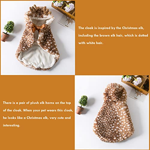 SEIS Christmas Dog Elk Cloak X-mas Pet Costume Brown Deer Cat Clothes Winter Warm Dogs Cape for Cats Small Medium Dogs (Brown Elk)