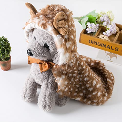 SEIS Christmas Dog Elk Cloak X-mas Pet Costume Brown Deer Cat Clothes Winter Warm Dogs Cape for Cats Small Medium Dogs (Brown Elk)