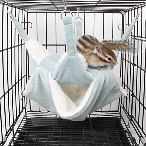 PERZOE Small Animal Hammock Hamster Hammock Plush Hanging Warm Bed Hamster Hideout Cage Accessories for Guinea Pig,Squirrels, Ferrets, Chinchillas Blue L