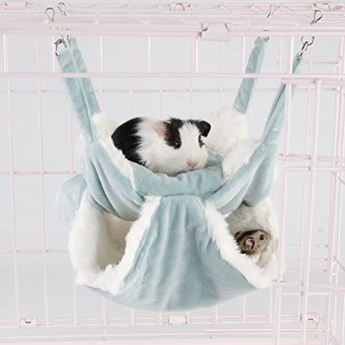 PERZOE Small Animal Hammock Hamster Hammock Plush Hanging Warm Bed Hamster Hideout Cage Accessories for Guinea Pig,Squirrels, Ferrets, Chinchillas Blue L