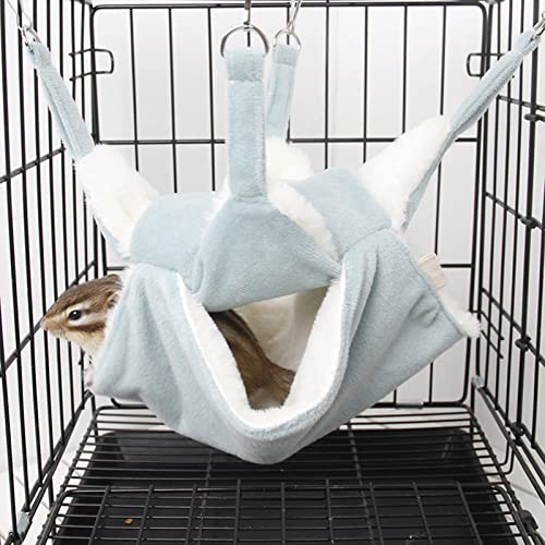 PERZOE Small Animal Hammock Hamster Hammock Plush Hanging Warm Bed Hamster Hideout Cage Accessories for Guinea Pig,Squirrels, Ferrets, Chinchillas Blue L