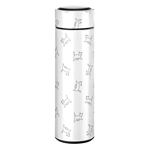 CaTaKu White Cute Cats Water Bottle Insulated 16 oz Stainless Steel Flask Thermos Bottle for Coffee Water Drink Reusable Wide Mouth Vacuum Travel Mug Cup