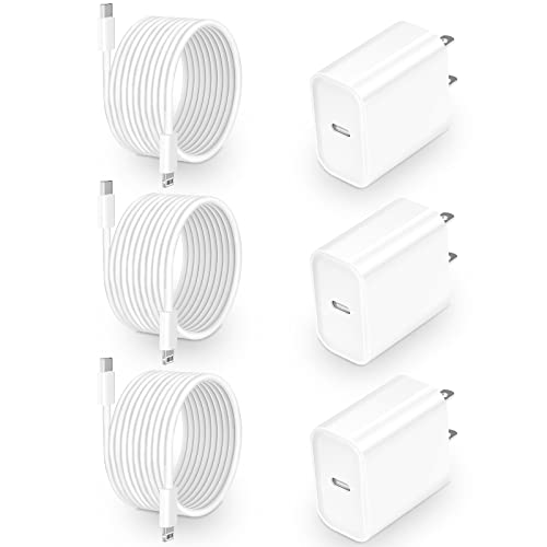 [Apple MFi Certified] iPhone Charger Fast Charging, Kindtoy 3Pack 20W PD USB-C Wall Charger + 3Pack 6FT Type-C to Lightning Cable Quick Charge Compatible with iPhone 14 13 12 11 Pro Max/XS/XR/X 8/iPad