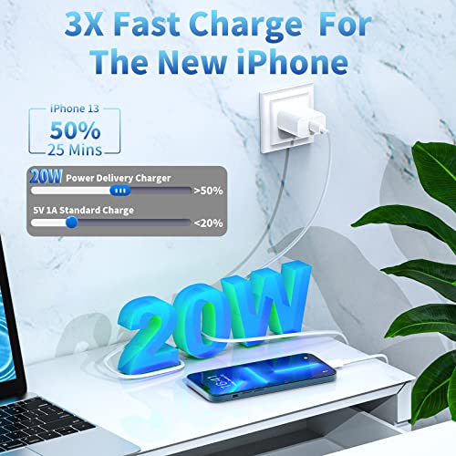 [Apple MFi Certified] iPhone Charger Fast Charging, Kindtoy 3Pack 20W PD USB-C Wall Charger + 3Pack 6FT Type-C to Lightning Cable Quick Charge Compatible with iPhone 14 13 12 11 Pro Max/XS/XR/X 8/iPad