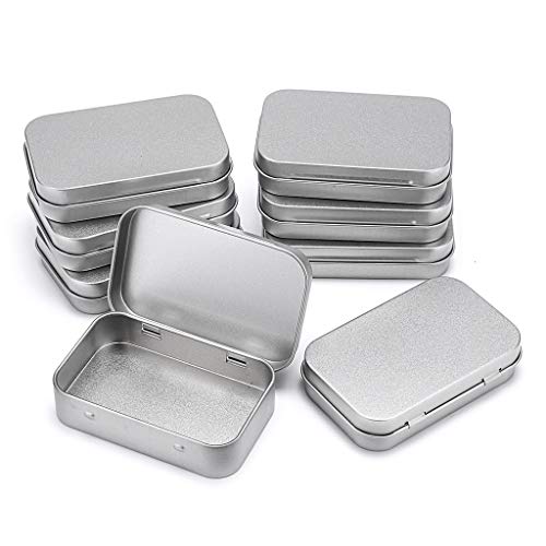 BTSKY Metal Hinged Tins Box Containers Small Metal Tins with Lids Metal Box Tin Cans Mini Bead Organizer for Craft Storage Jewelry Candy Small Pill Box Compact Size 3.85x2.5x0.86 Inches, 8PCS Silver