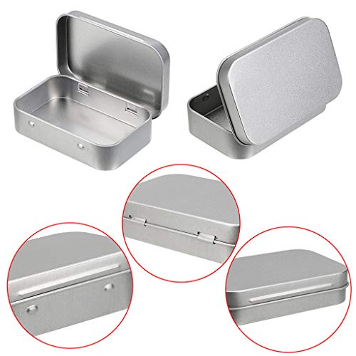 BTSKY Metal Hinged Tins Box Containers Small Metal Tins with Lids Metal Box Tin Cans Mini Bead Organizer for Craft Storage Jewelry Candy Small Pill Box Compact Size 3.85x2.5x0.86 Inches, 8PCS Silver