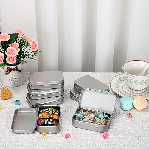 BTSKY Metal Hinged Tins Box Containers Small Metal Tins with Lids Metal Box Tin Cans Mini Bead Organizer for Craft Storage Jewelry Candy Small Pill Box Compact Size 3.85x2.5x0.86 Inches, 8PCS Silver