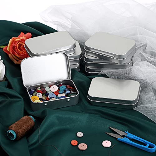 BTSKY Metal Hinged Tins Box Containers Small Metal Tins with Lids Metal Box Tin Cans Mini Bead Organizer for Craft Storage Jewelry Candy Small Pill Box Compact Size 3.85x2.5x0.86 Inches, 8PCS Silver