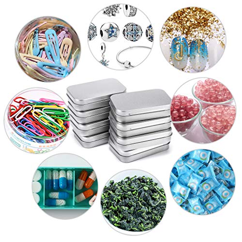 BTSKY Metal Hinged Tins Box Containers Small Metal Tins with Lids Metal Box Tin Cans Mini Bead Organizer for Craft Storage Jewelry Candy Small Pill Box Compact Size 3.85x2.5x0.86 Inches, 8PCS Silver