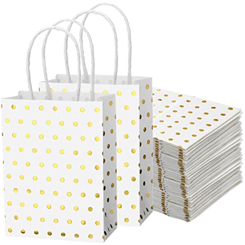 24 Pcs Gold Dot Gifts Bags Small Gift Bags Small Size Mini Gift Bag with Handles Paper Gift Wrap Bags for Nurse Teacher Party Favors Wedding Party Supplies (White, 5.9 x 4.3 x 2.4 Inch)