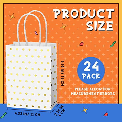 24 Pcs Gold Dot Gifts Bags Small Gift Bags Small Size Mini Gift Bag with Handles Paper Gift Wrap Bags for Nurse Teacher Party Favors Wedding Party Supplies (White, 5.9 x 4.3 x 2.4 Inch)