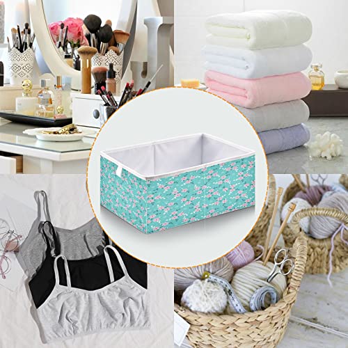 Kigai Cute Pink Flowers and Leaves Fabric Storage Bin 11" x 11" x 11" Cube Baskets Collapsible Store Basket Bins for Home Closet Bedroom Drawers Organizers