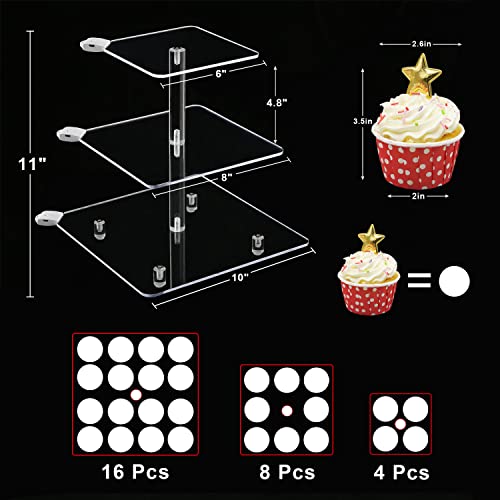 3 Tiers LED Acrylic Cupcake Stand, Rechargeable Clear Dessert Display Stand Cupcake Tower for Christmas, Weddings, Anniversaries, Baby Showers, Birthday Parties